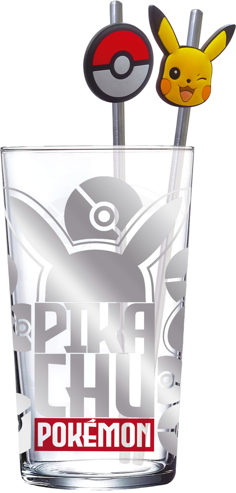 POKEMON - Pikachu - Set of Premium XXL Glass 16oz + Twin Metal Straw ...