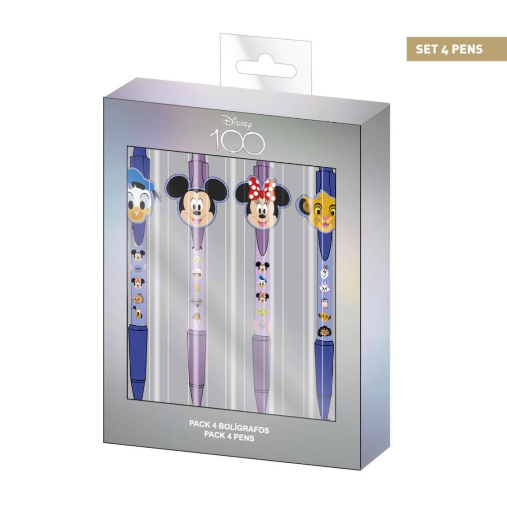 DISNEY 100 Ans - Personnages - Set de 4 Stylos à Bille : ShopForGeek ...