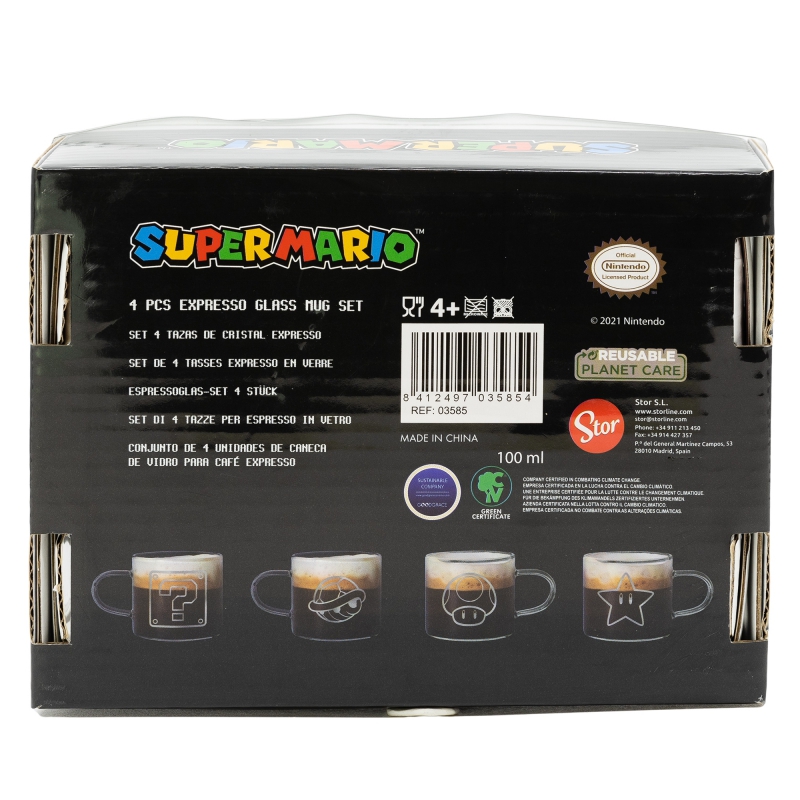 BEMS | SUPER MARIO - Set de 4 Mugs Expresso en Verre - 100 ml