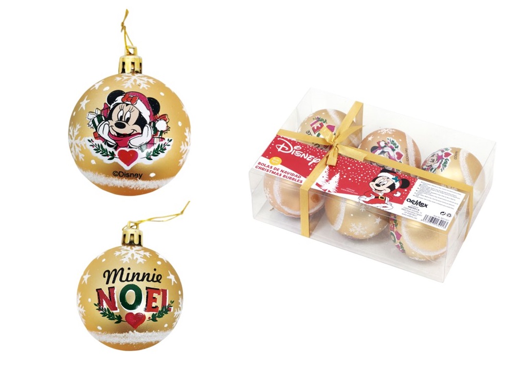 BEMS | MINNIE - Gold - 6 Christmas Baubles Pack - 8 cm