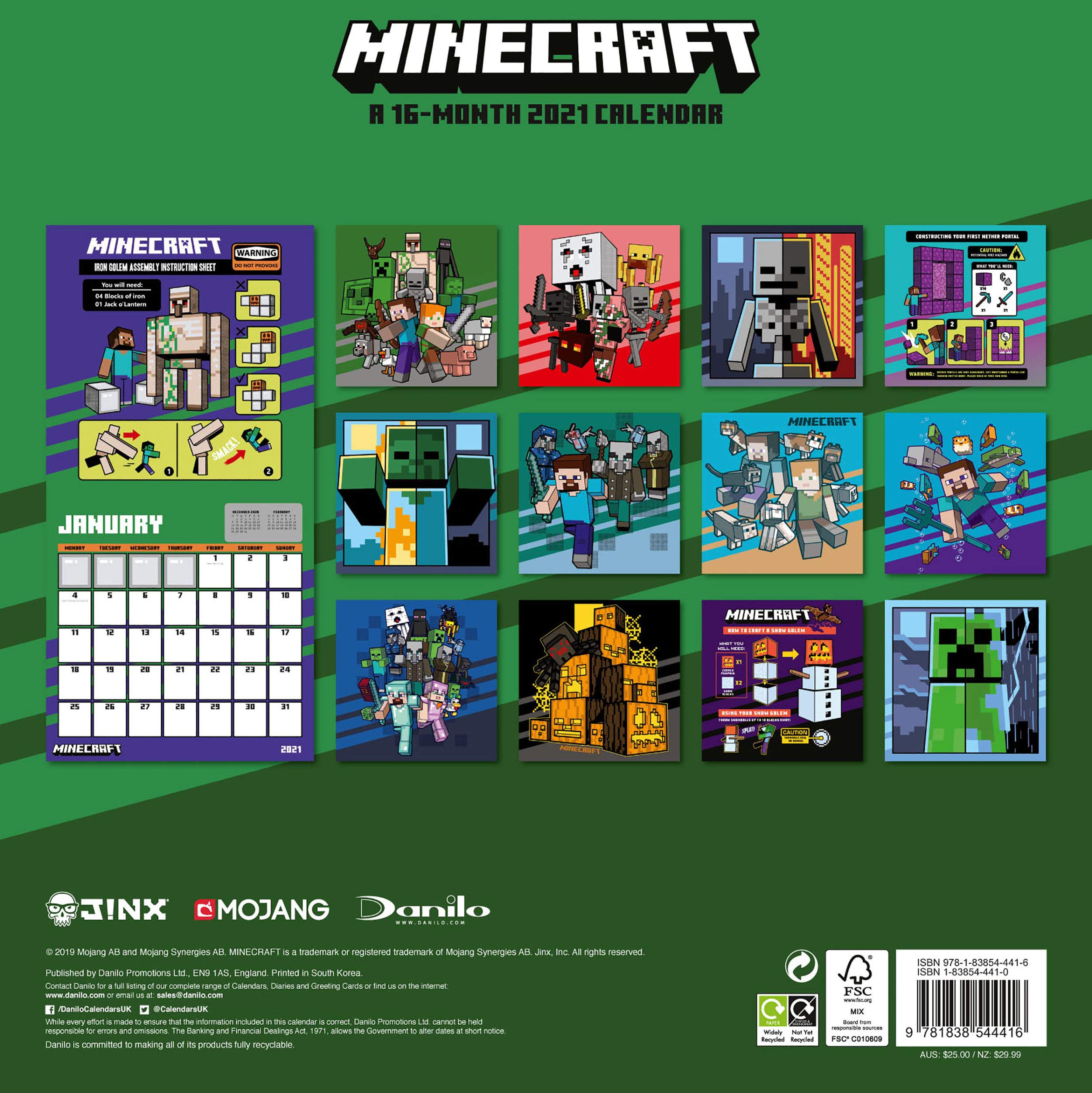 MINECRAFT - Calendrier 2021 '30x30cm' : ShopForGeek.com: Calendrier ...