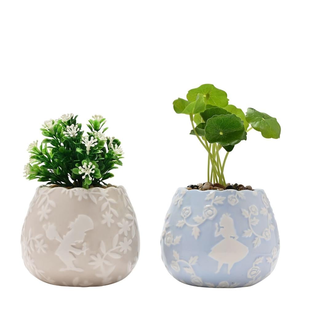 ALICE IN WONDERLAND - Duo - 2 Mini Planters with Faux Plants ...