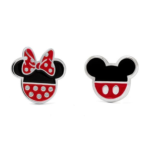 MINNIE + MICKEY - 1 Paire de Clous d'Oreilles - Laiton Argent Plaqué : ShopForGeek.com: Bijoux ...
