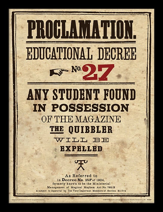 HARRY POTTER - Framed 30X40 Print - Educational Decree No. 27 ...