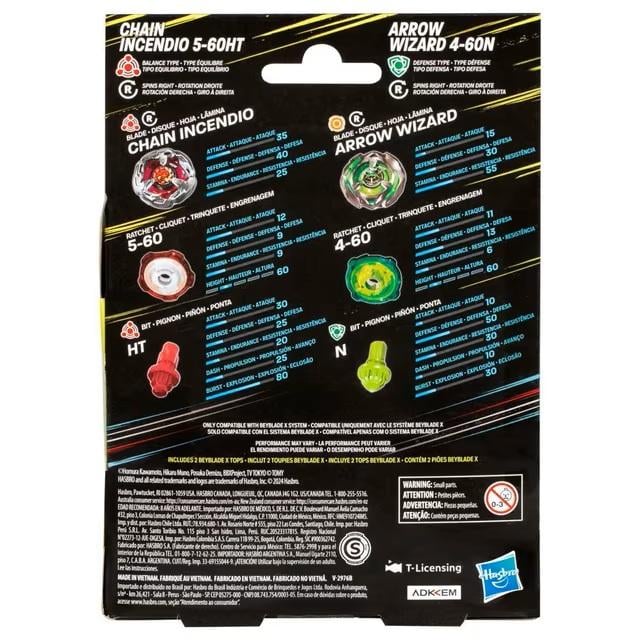 BEYBLADE X - Chain Incendio 5-60HT & Arrow Wizard 4-60N Dual Pack ...