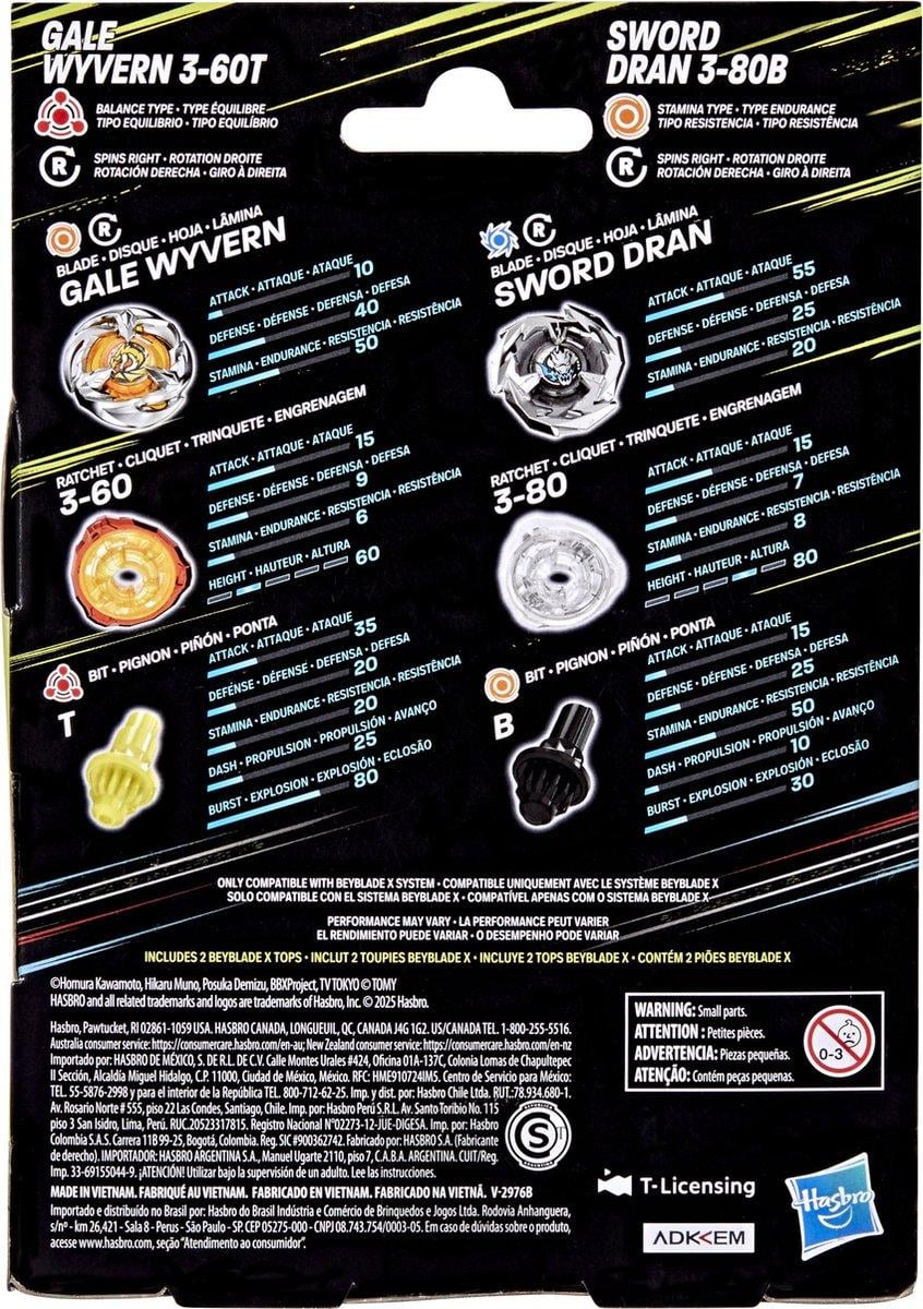 BEYBLADE X - Gale Wyvern 3-60T & Sword Dran 3-80B Dual Pack ...