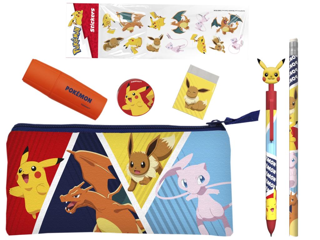 POKEMON - Stationery Set with Triple Pencil Case & Stickers - 7pc ...