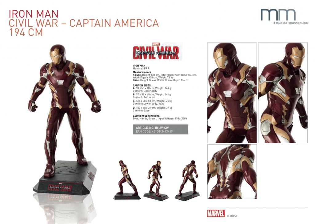 MARVEL - Iron Man Civil War Life-Sized Statue With LED - 194cm ...