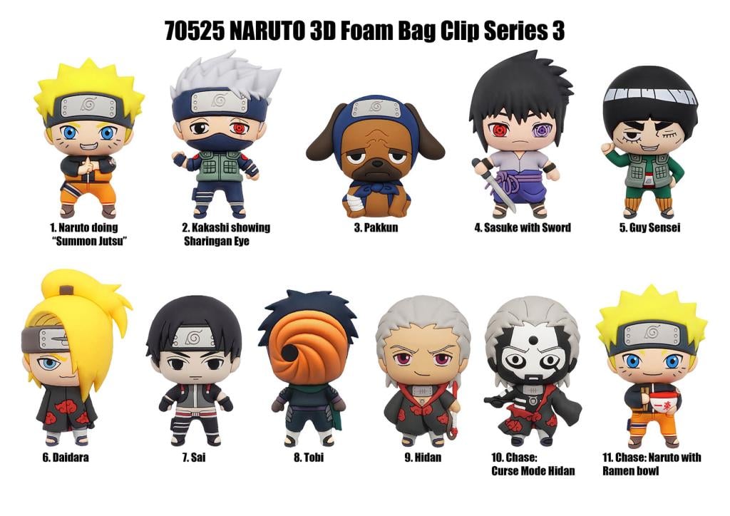 NARUTO SHIPPUDEN - Series 3 - 3D Foam Bag Clip (Display 24 Pcs ...