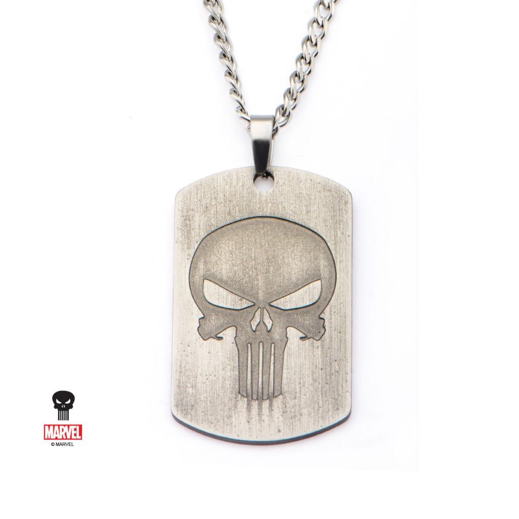 MARVEL - Men's Stainless Steel Antique Punisher Skull Logo Dog Tag ...