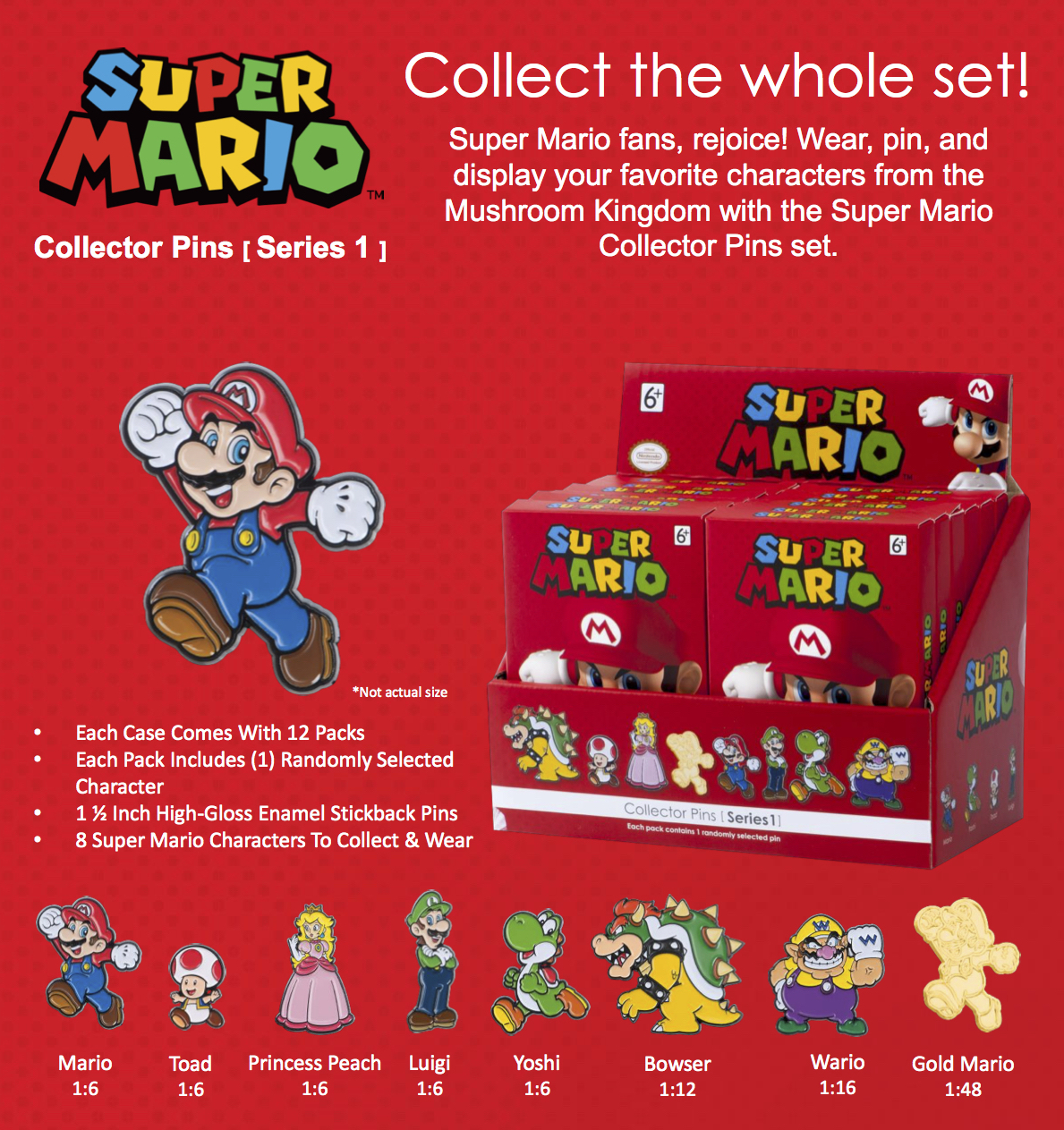 NINTENDO - Super Mario Collector Pin's SERIE 1 - Box 12 units ...