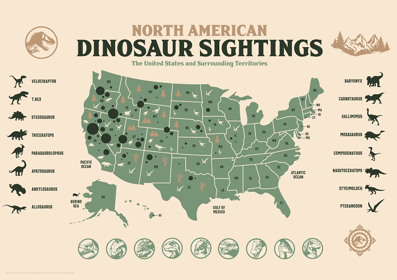 JURASSIC WORLD - Carte Dinosaures - Art Print- Edition Limitée 'A3 ...