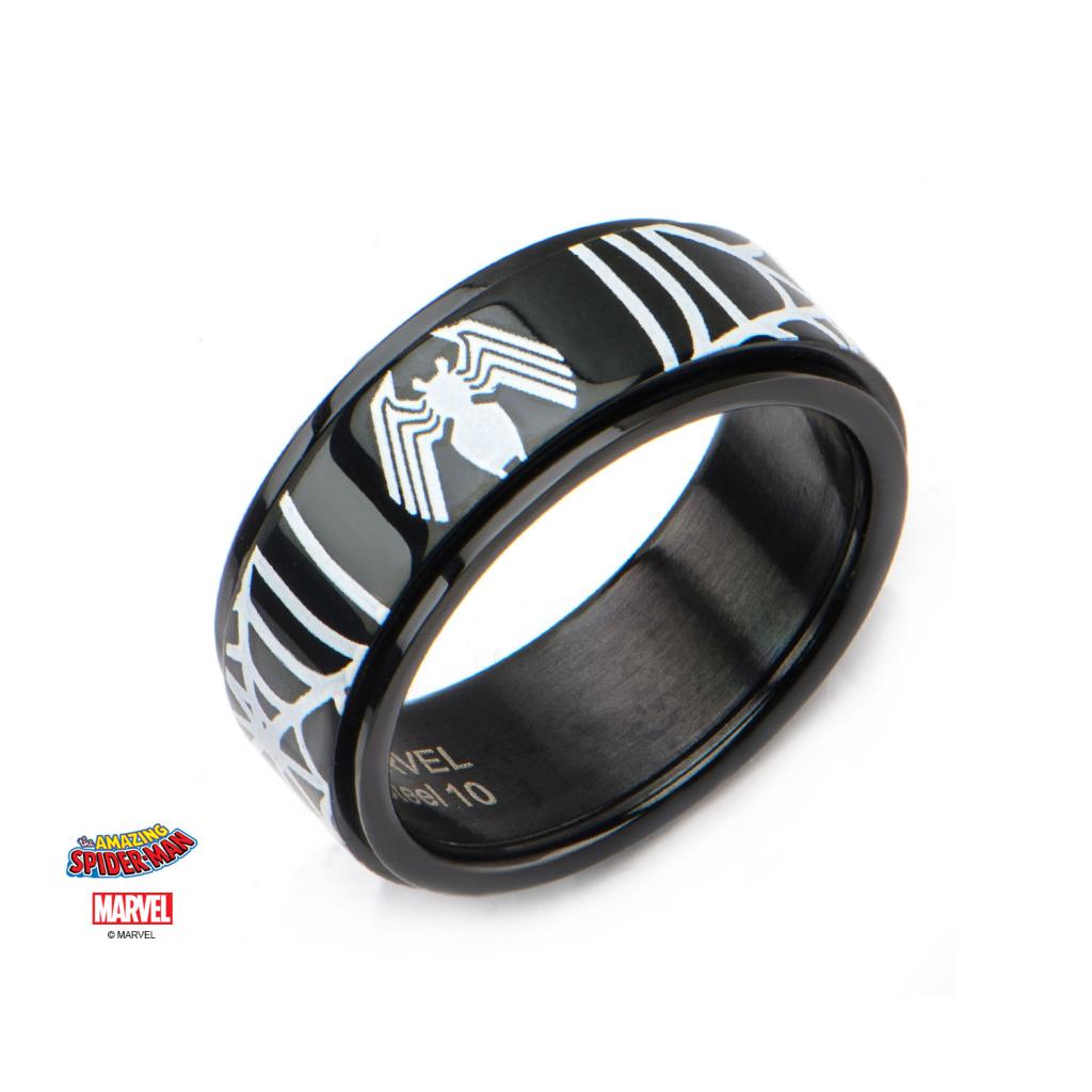 MARVEL - Black PVD Plated Spider-Man Venom Spinner Ring - Size 9 ...