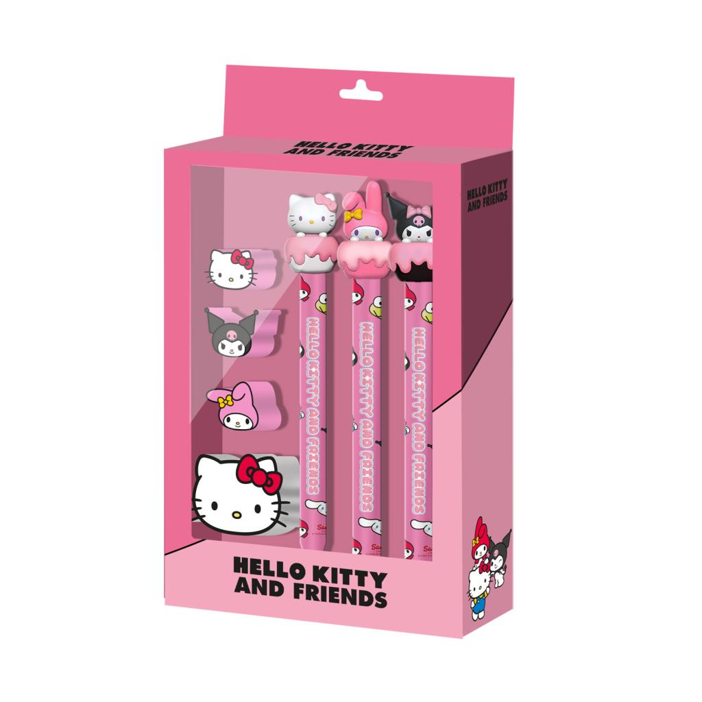 HELLO KITTY & Friends - Cake - Set of 3 Pencils + 4 Erasers ...