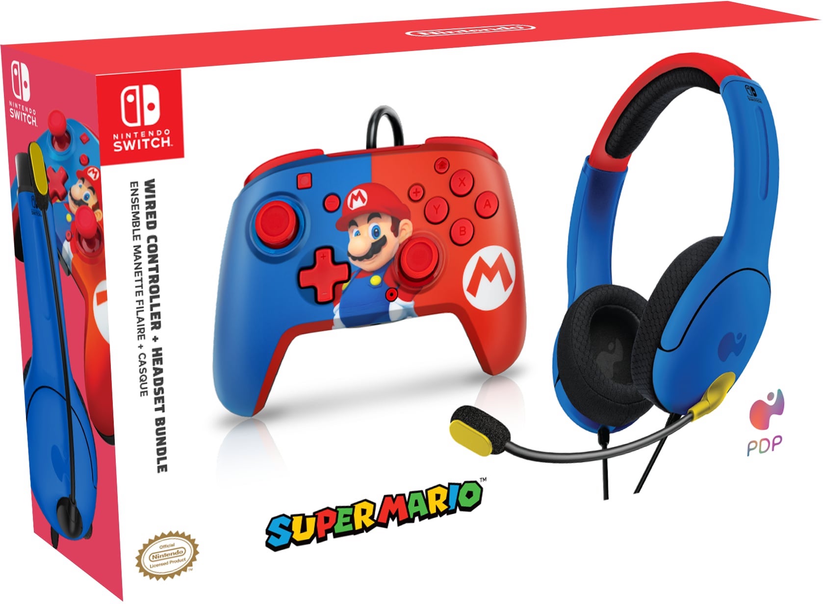 Official Nintendo Switch Bundle Super Mario Wired Headset + Controller ...